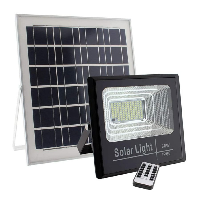 Proyector led solar 60W 6000K con placa exterior y sensor de movimiento